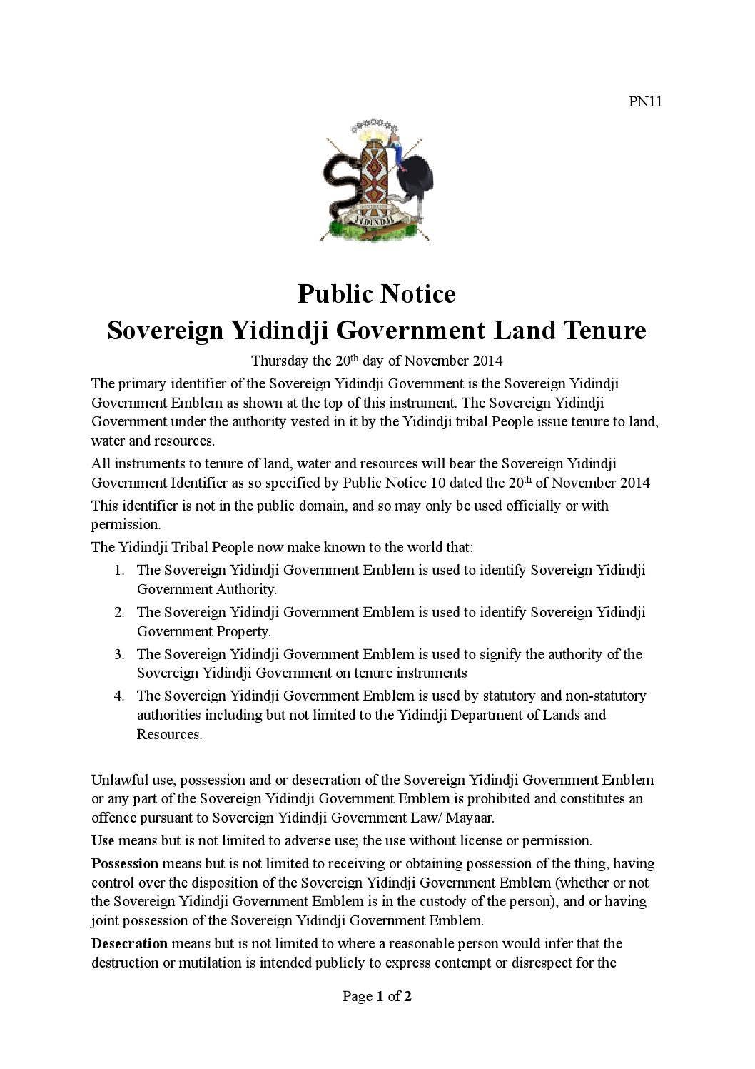 Pn 11 sovereign yidindji government land tenure 20 11 2014 3 by ...