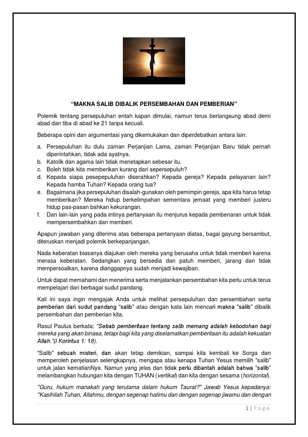 Makna salib dibalik persembahan dan pemberian by Eliezer Hernawan ...