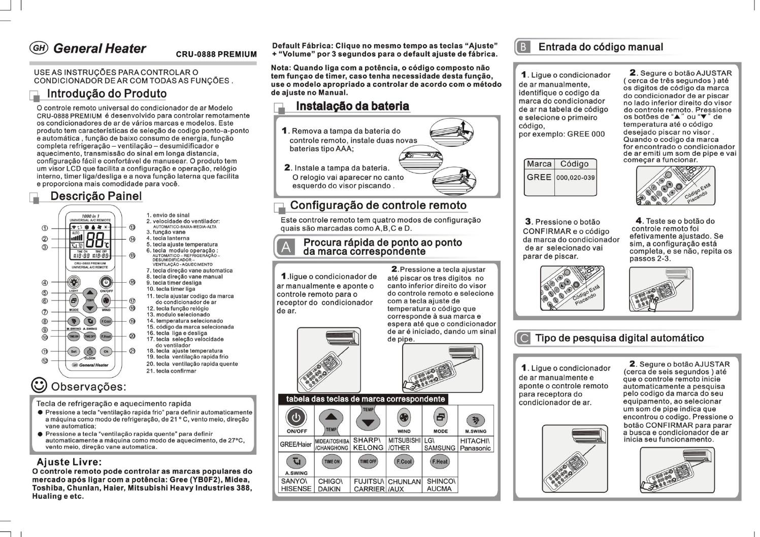 Manual de instrução - Controle remoto universal - Cru - 0888 by ...