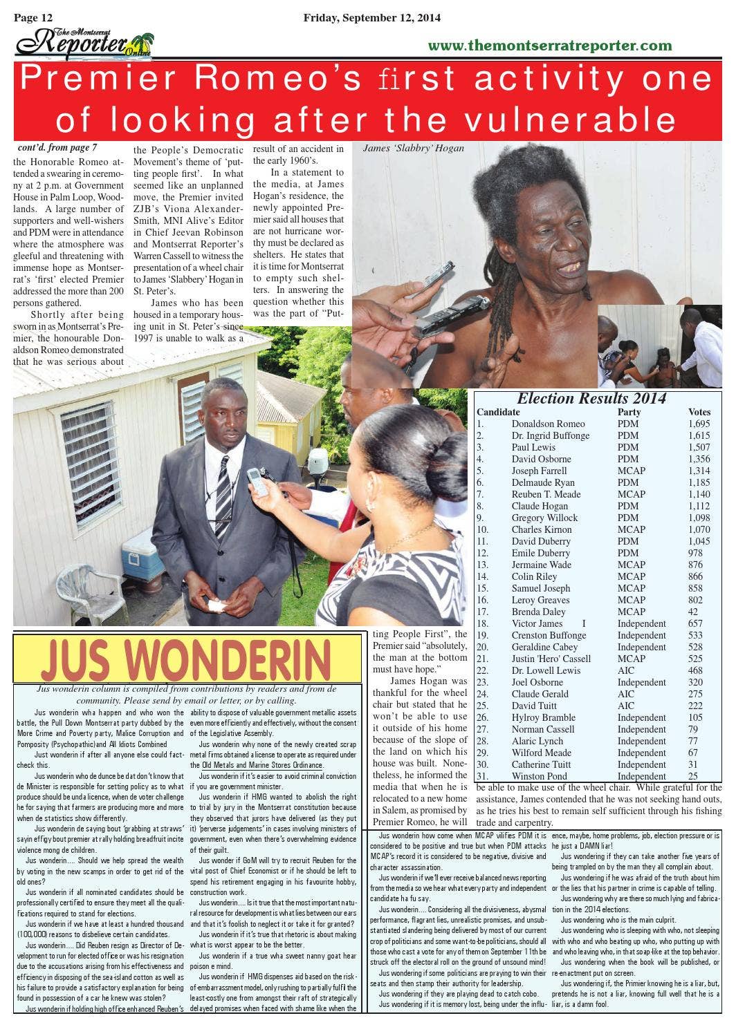 The Montserrat Reporter - September 12 2014 by The Montserrat Reporter ...