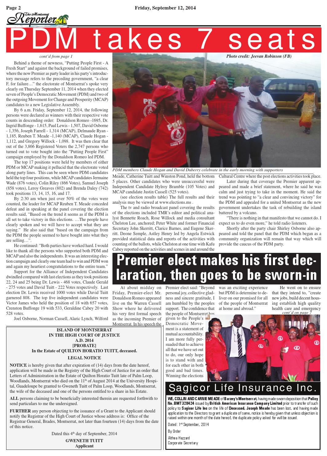 The Montserrat Reporter - September 12 2014 by The Montserrat Reporter ...