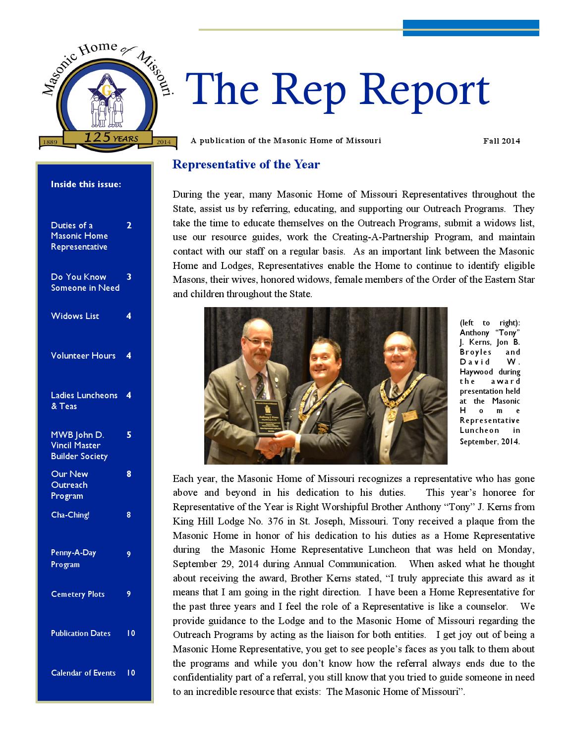 Home rep newsletter november 2014 by Masonic Home of Missouri - Issuu