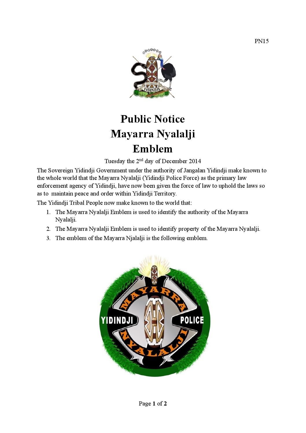 Pn 15 syg police emblem 2 12 2014 by Sovereign ©Yidindji™ Government ...