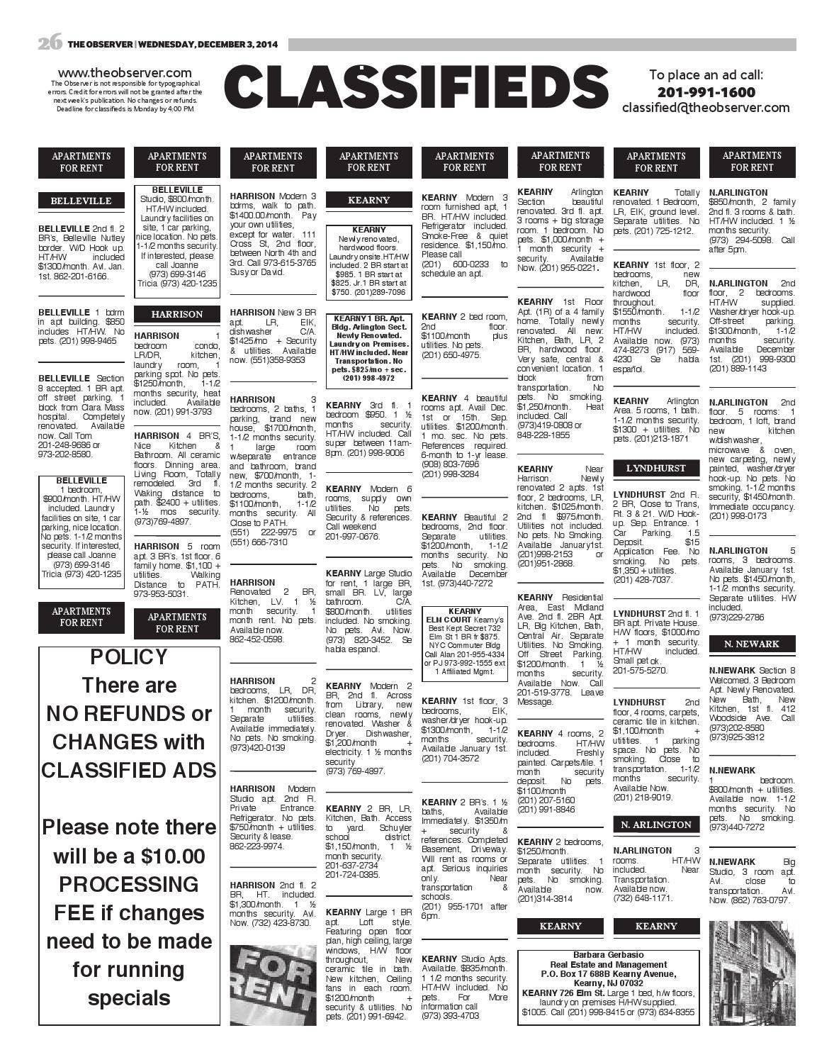 The Observer Classifieds -- Dec. 3, 2014 by The Observer Newspaper - Issuu
