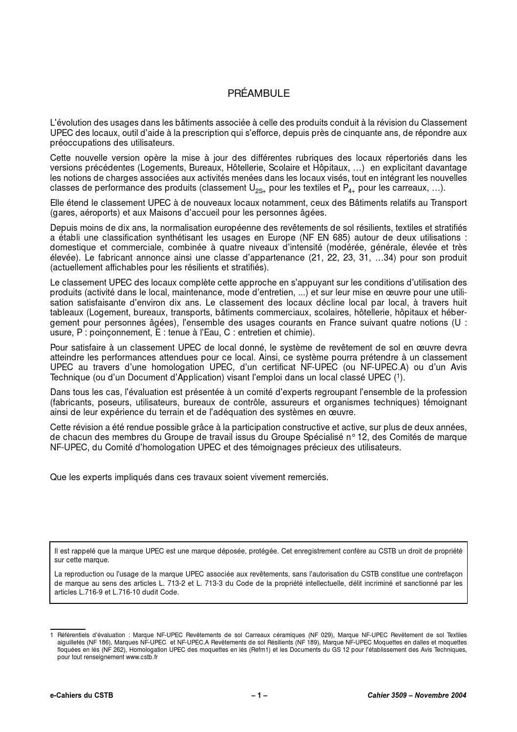 Cahier 3509 du cstb classement upec des locaux by Weber - Issuu
