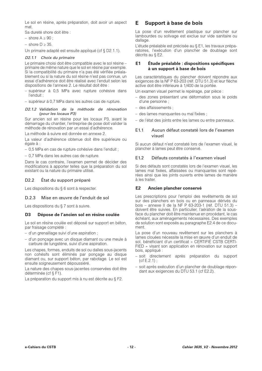 E cahiers 3635 v2 du cstb exécution des enduits de sols intérieurs pour la pose de revêtements ...