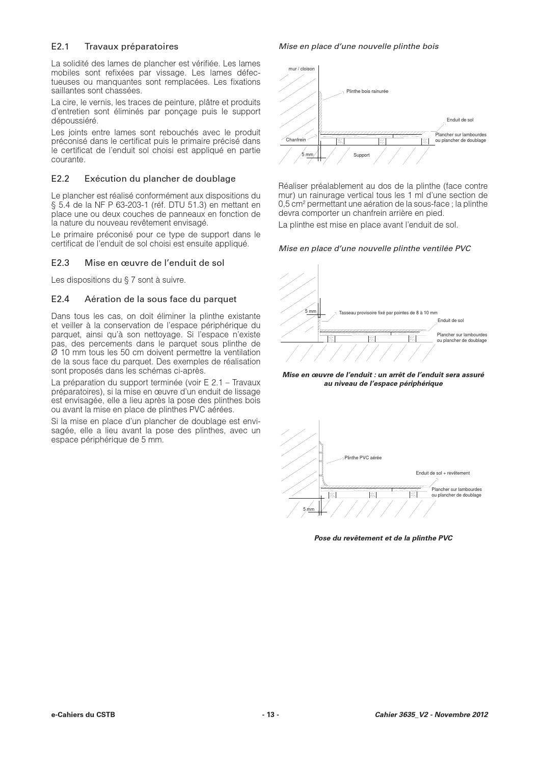 E cahiers 3635 v2 du cstb exécution des enduits de sols intérieurs pour la pose de revêtements ...