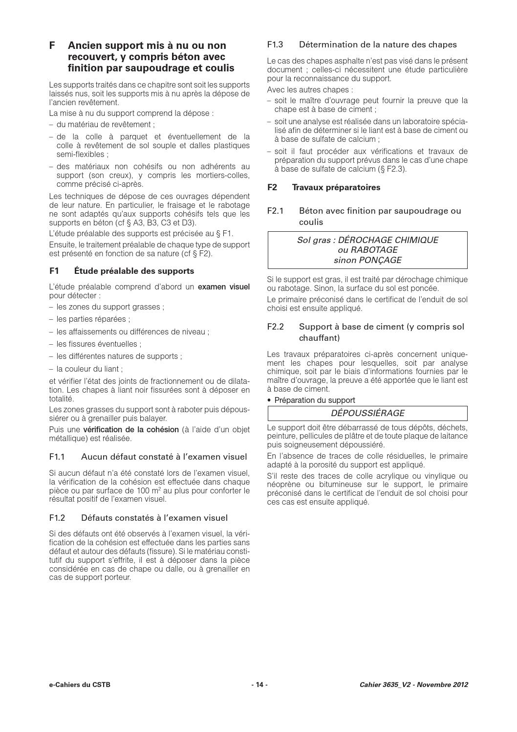 E cahiers 3635 v2 du cstb exécution des enduits de sols intérieurs pour la pose de revêtements ...