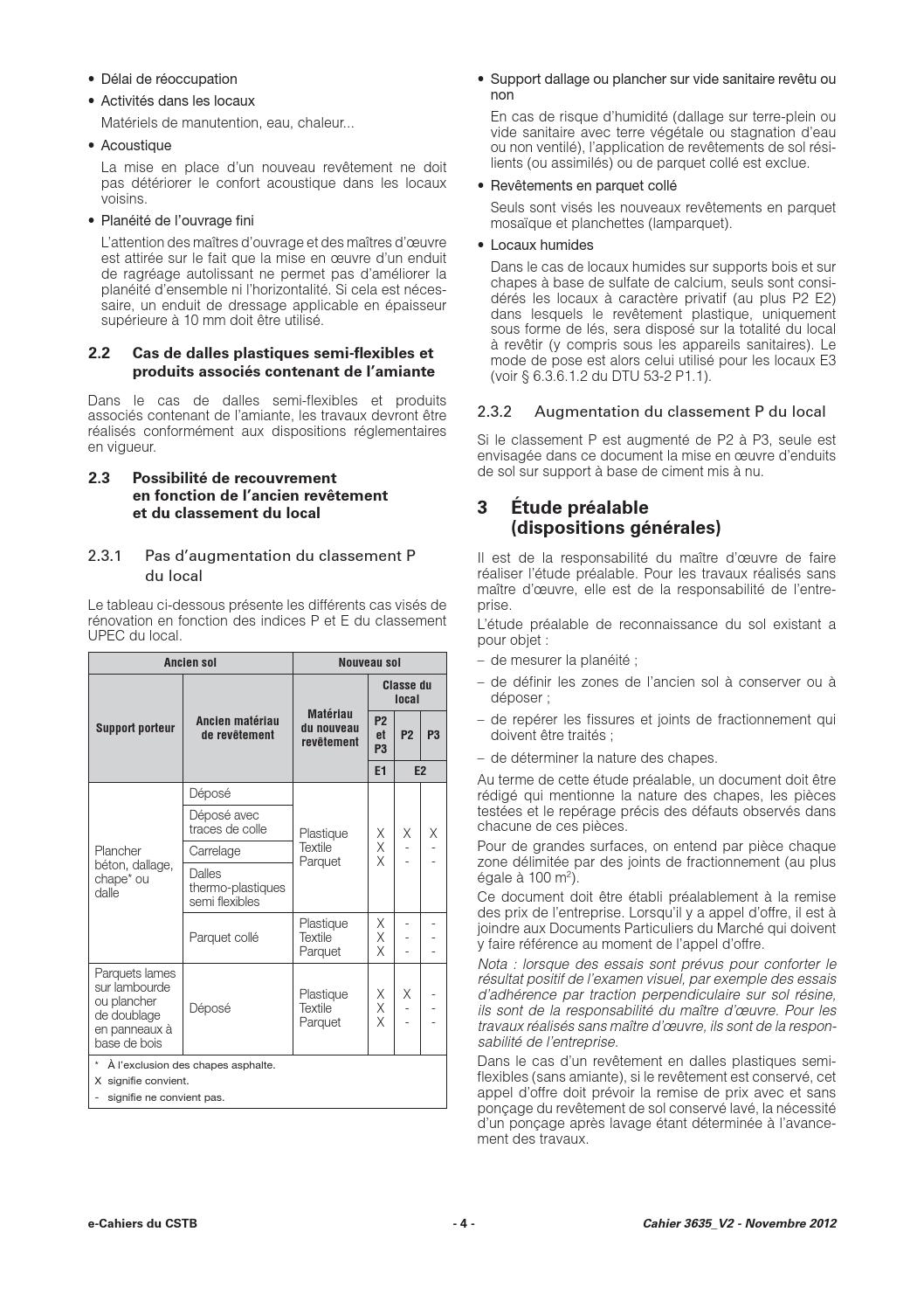 E cahiers 3635 v2 du cstb exécution des enduits de sols intérieurs pour la pose de revêtements ...