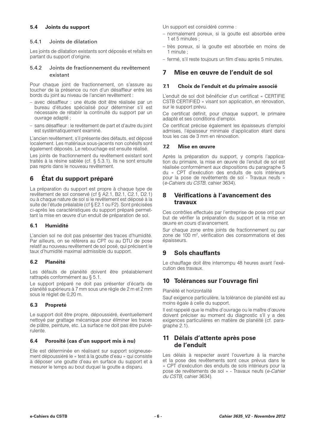 E cahiers 3635 v2 du cstb exécution des enduits de sols intérieurs pour la pose de revêtements ...