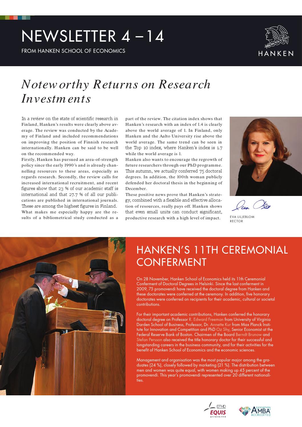Hanken Newsletter 4/14 by Hanken School of Economics - Issuu