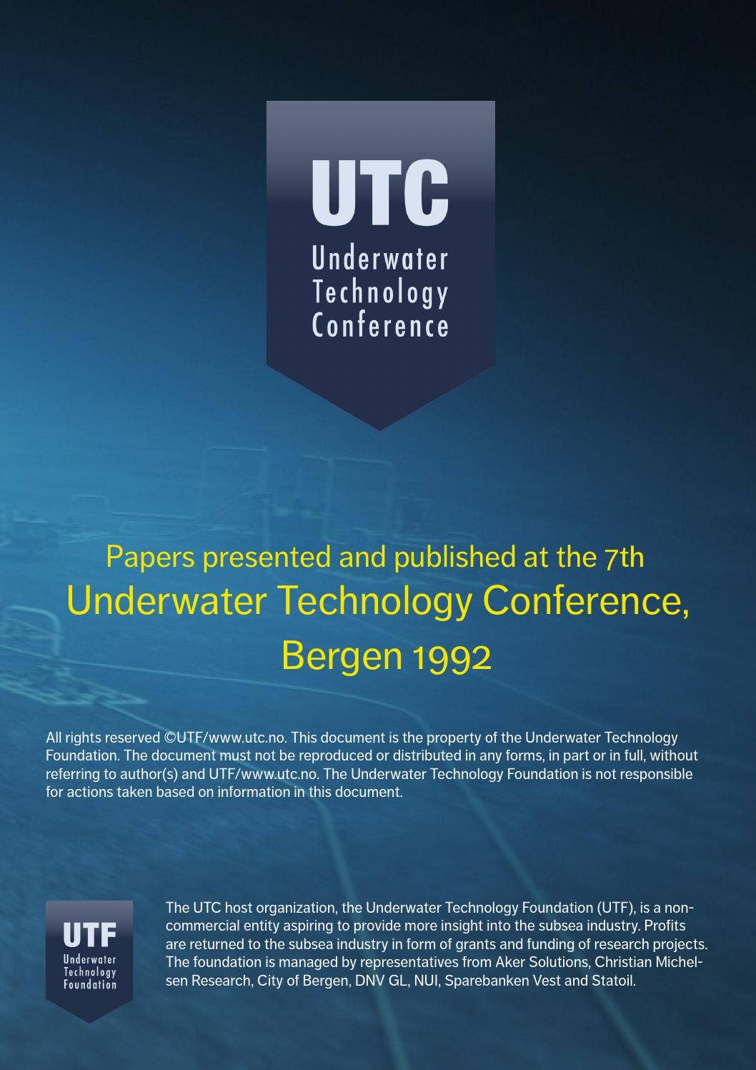 Underwater technology conference 1992 complete proceedings by UTC ...