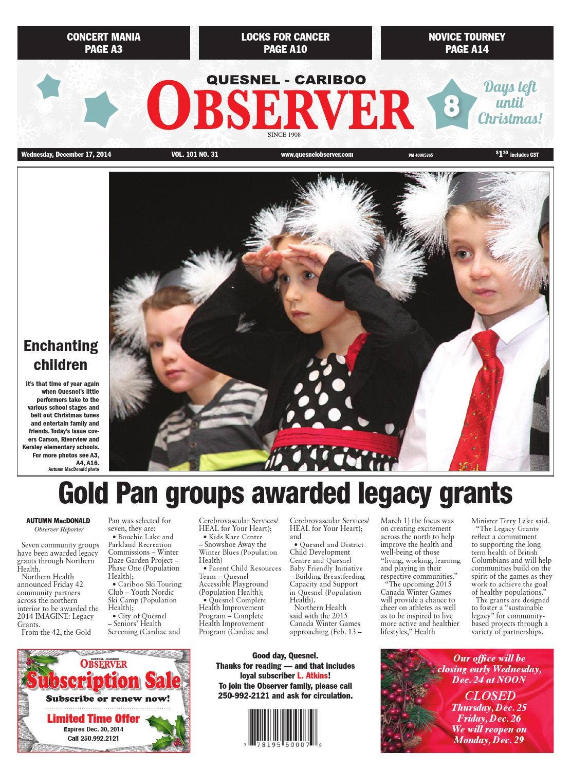 Quesnel Cariboo Observer, December 17, 2014 by Black Press Media Group ...