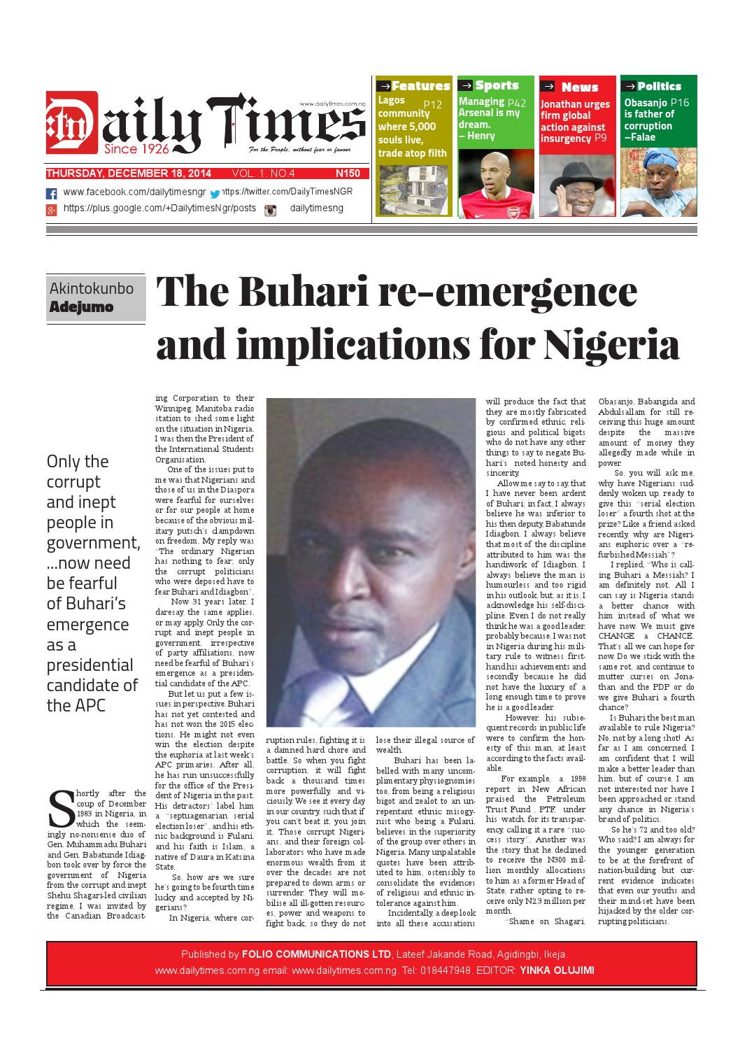Daily Times of Nigeria Newspaper by Daily Times of Nigeria - Issuu