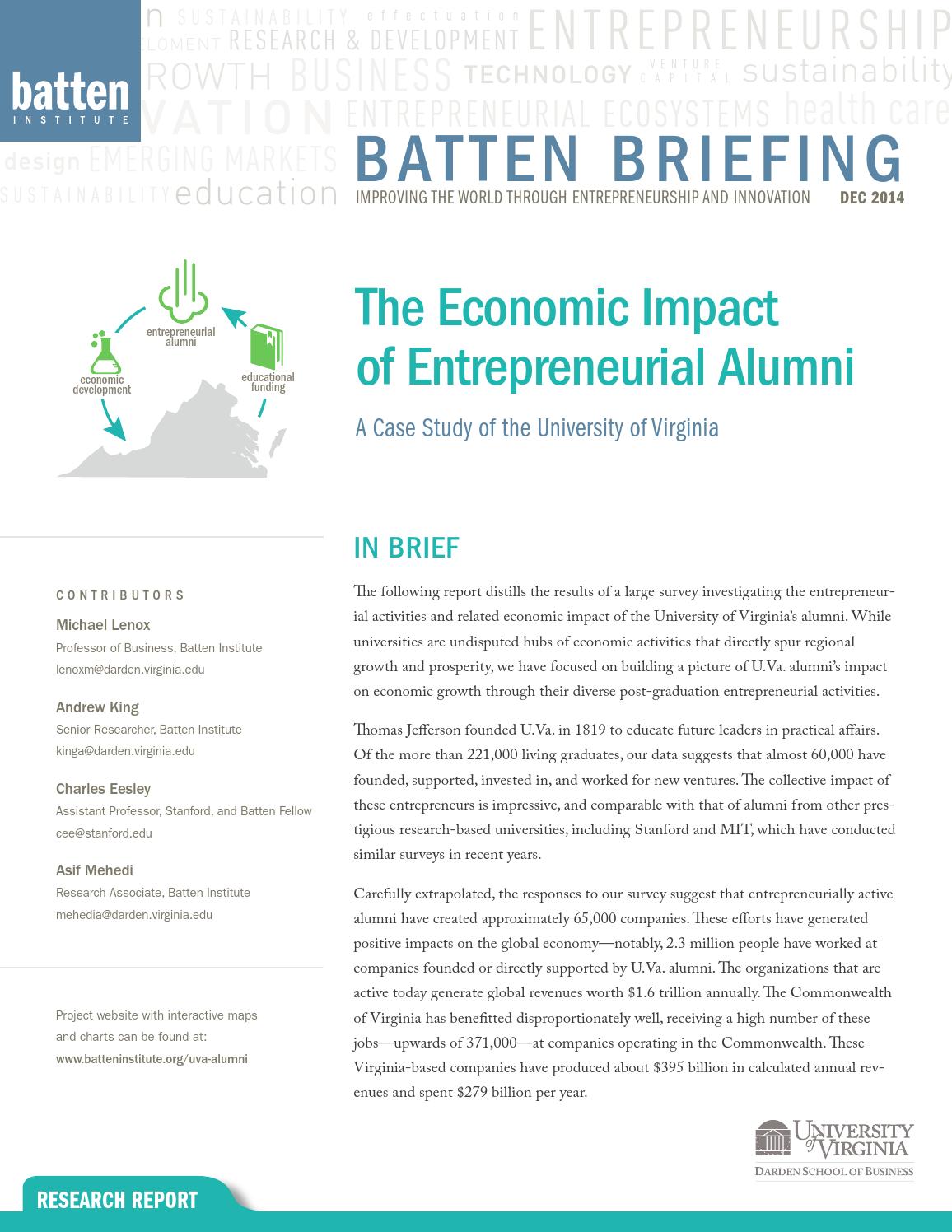 Batten Briefing: The Economic Impact of Entrepreneurial Alumni by ...