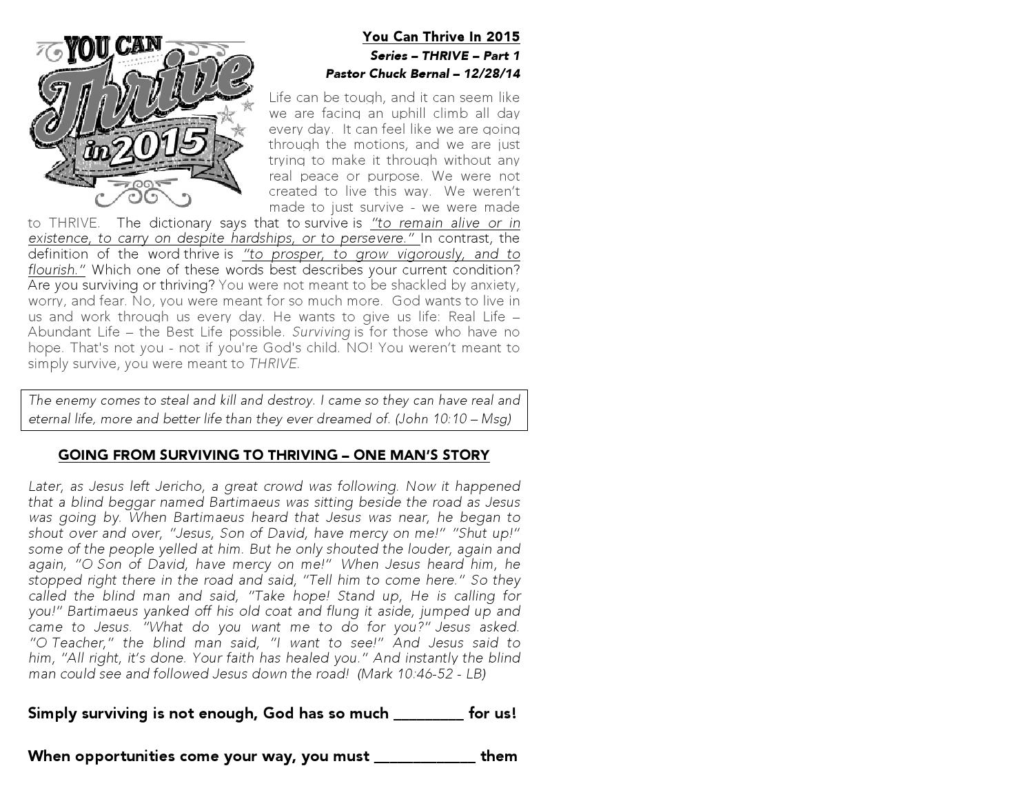 Series thrive part 1 you can thrive in 2015 12 28 14 outline by Charles ...