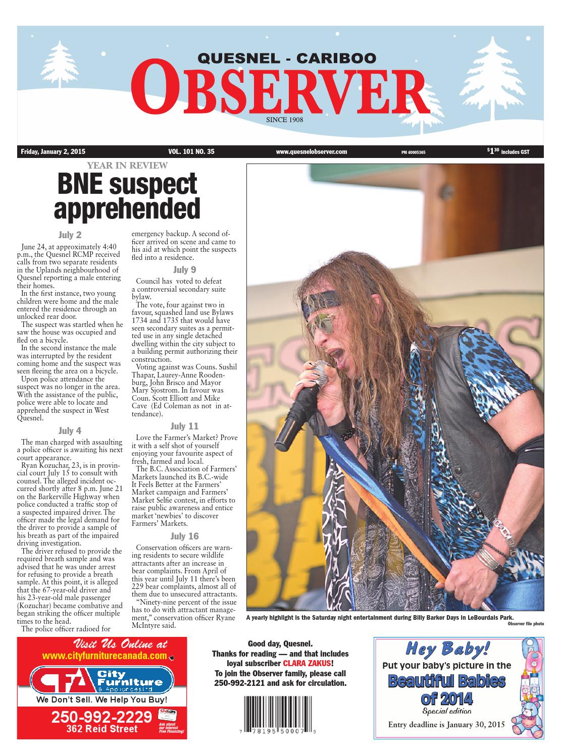 Quesnel Cariboo Observer, January 02, 2015 by Black Press Media Group ...