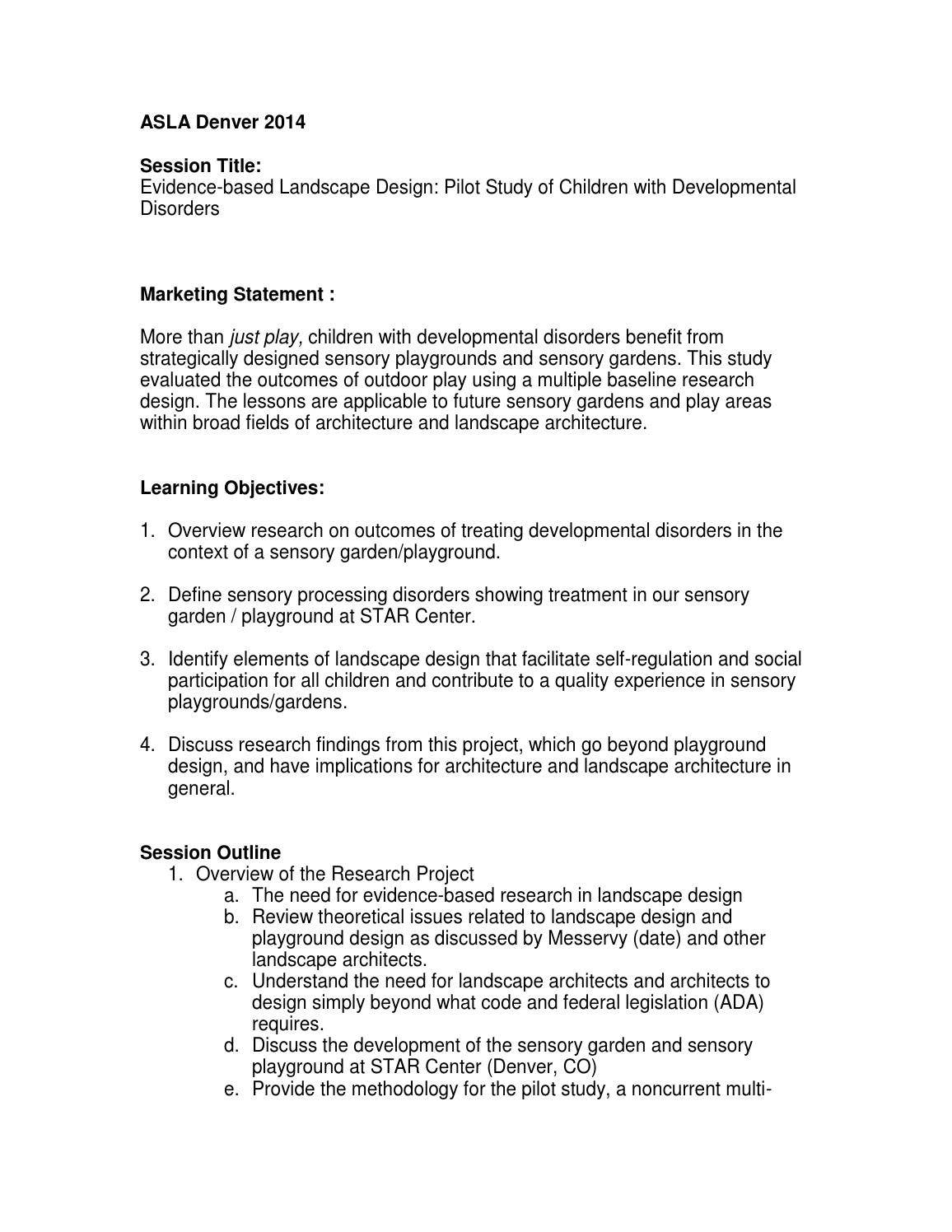 Fri a01 evidence based landscape design pilot study of children with ...