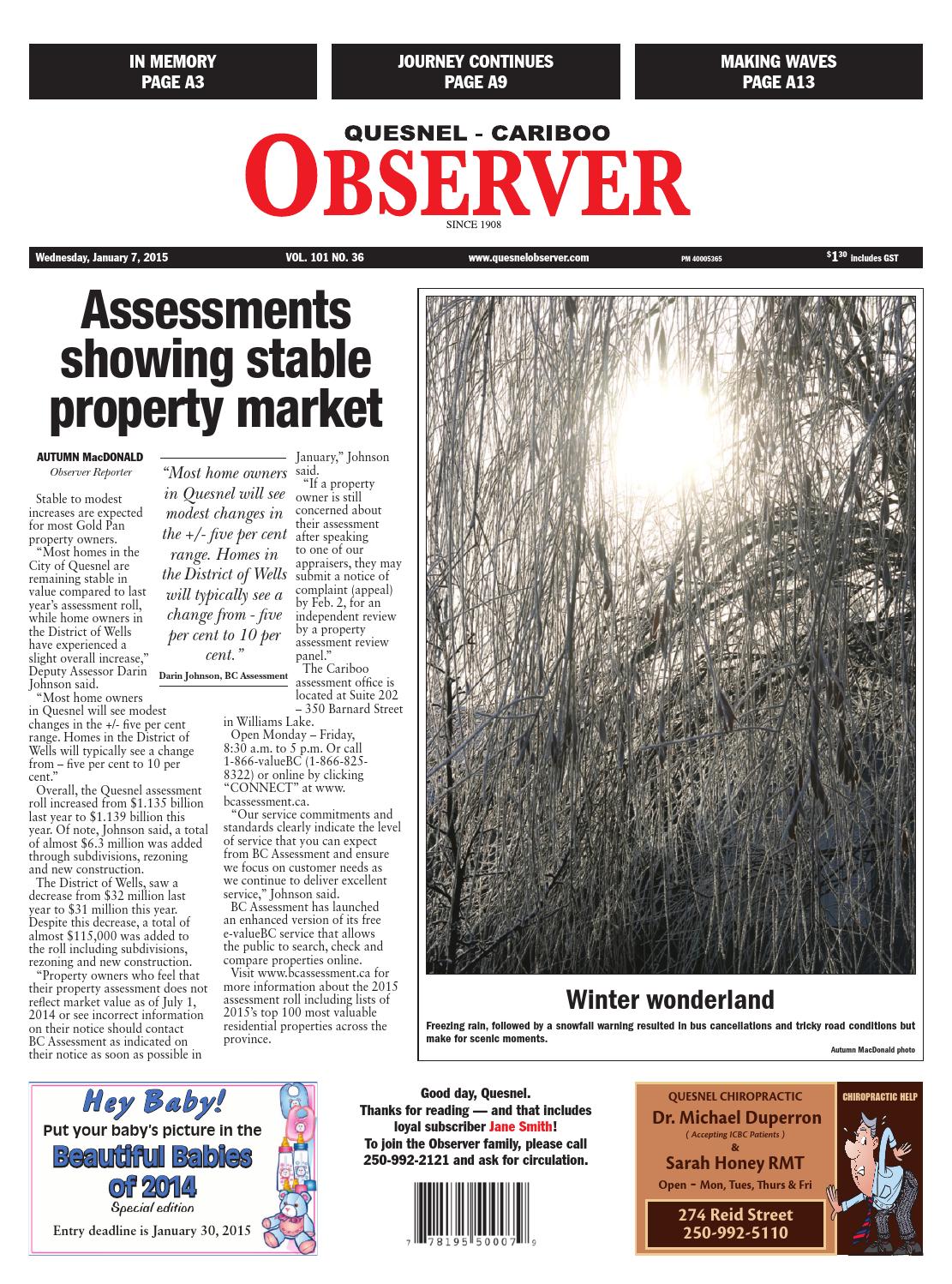 Quesnel Cariboo Observer, January 07, 2015 by Black Press Media Group ...