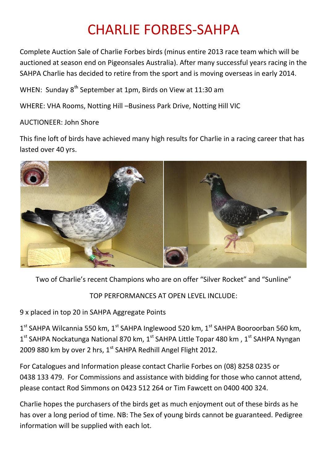 Charlie Forbes 8th Sept 2013 by Australian Pigeon Catalogues - Issuu