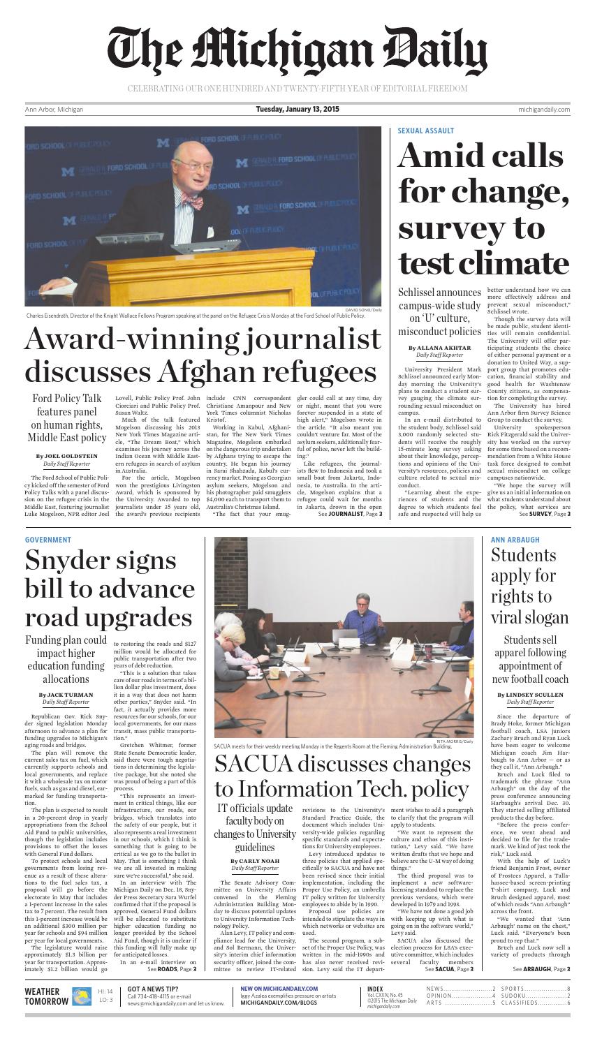 2015-01-13 by The Michigan Daily - Issuu