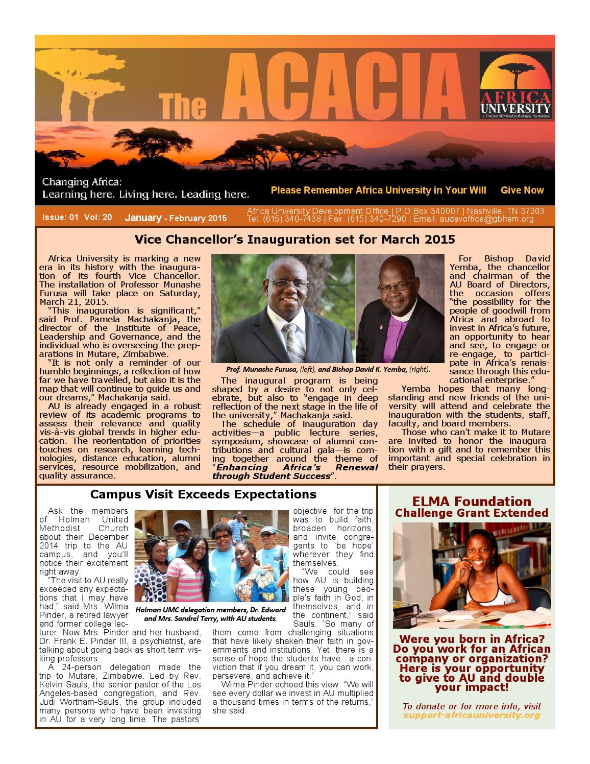 Acacia newsletter January-February 2015 by Africa University ...
