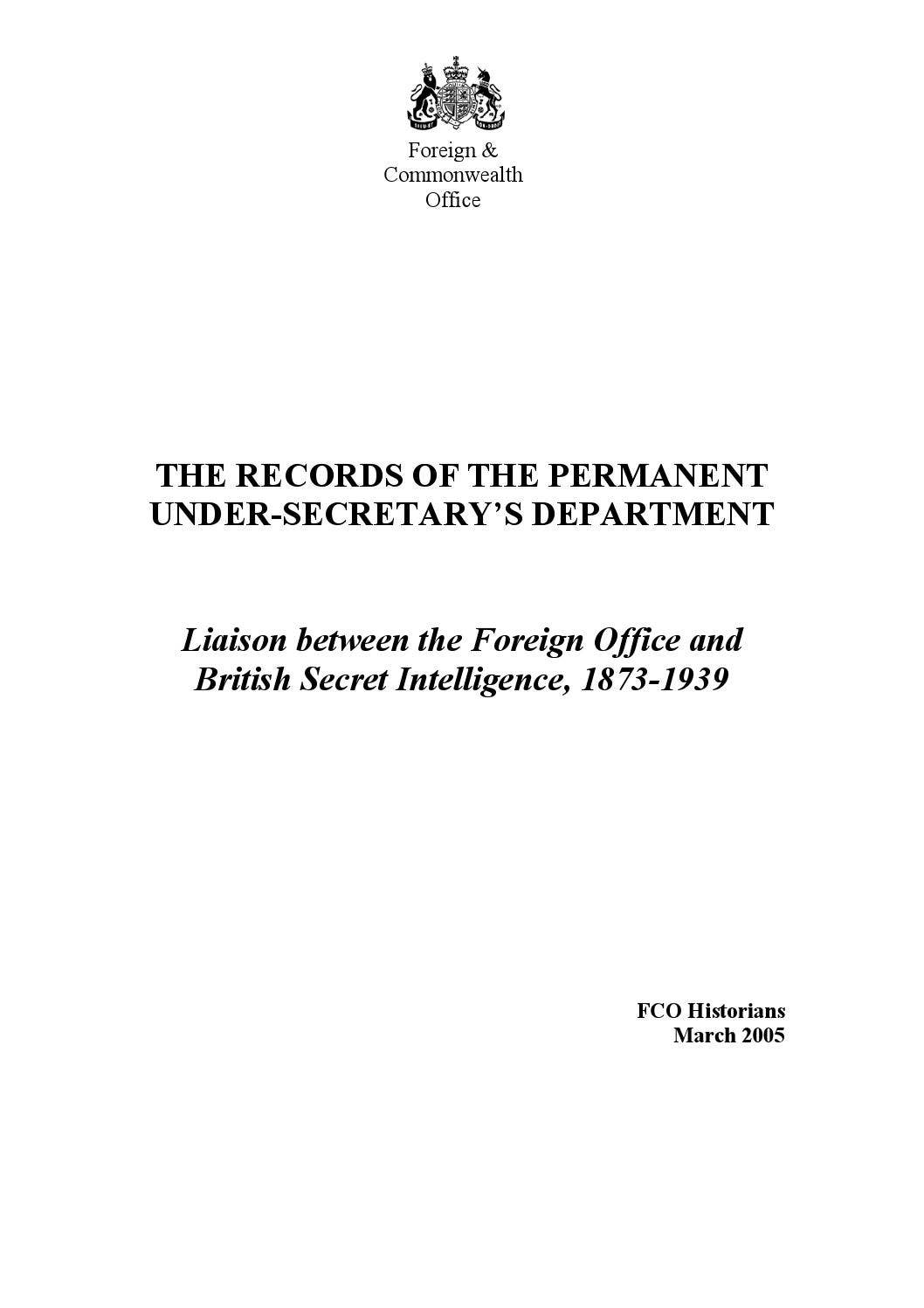 The Records of the Permanent Under-Secretary's Department, 1873-1939 by ...