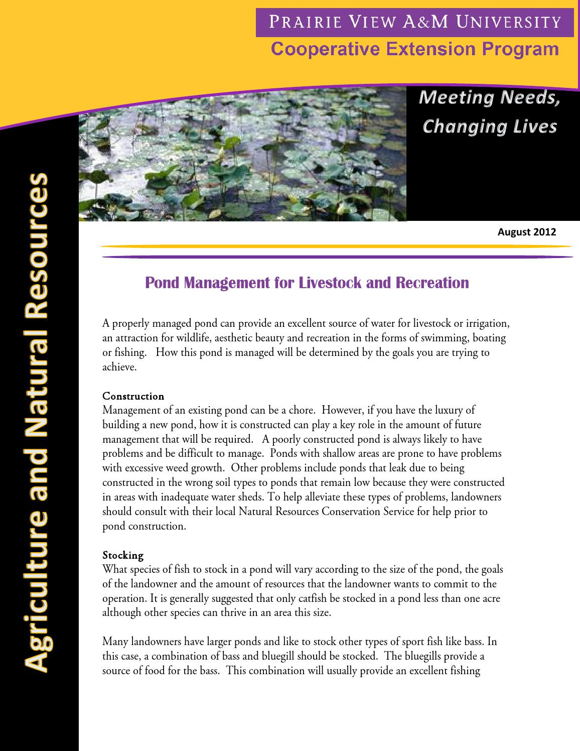 Pond Management for Livestock and Recreation by PVAMUCAHS - Issuu
