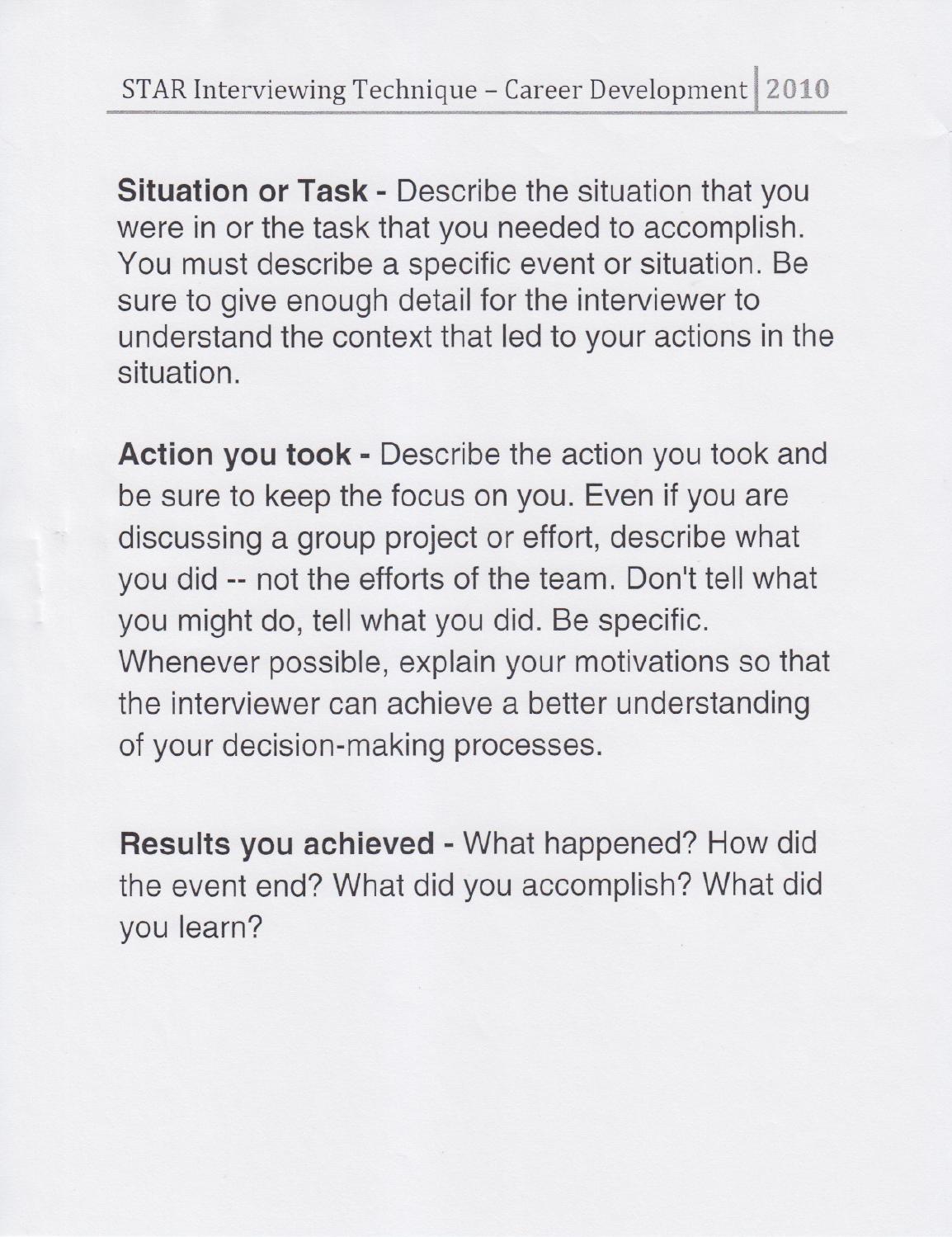Star Interviewing Technique by University of Pittsburgh Society of ...