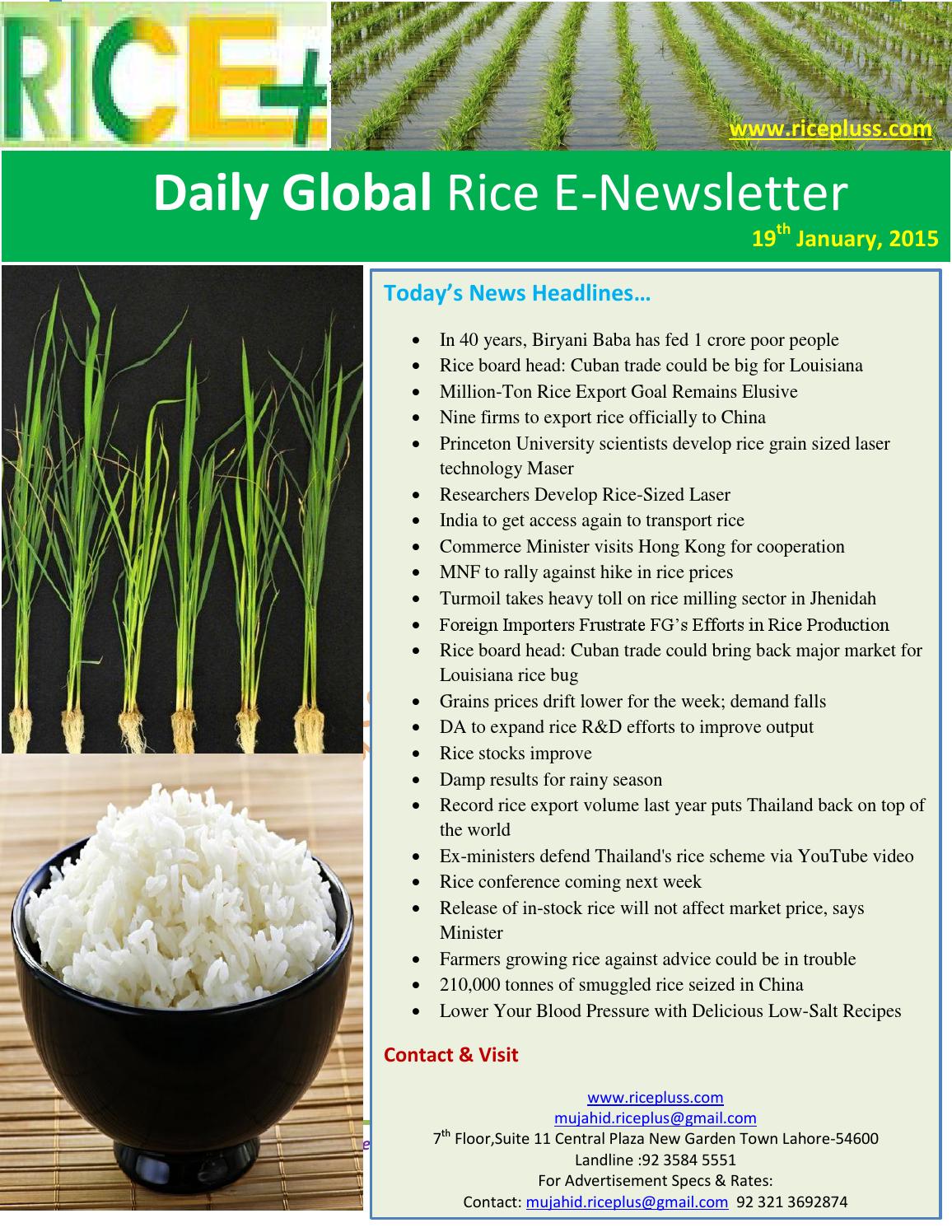 19th january,2015 daily global rice news e edition by riceplus magazine ...