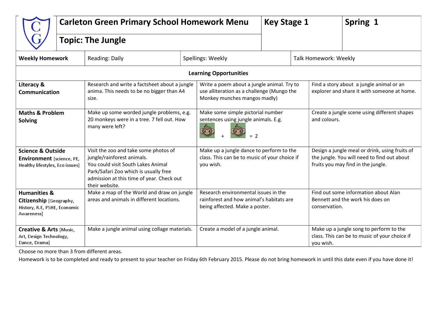KS1 Homework Menu Spring 1 by Schudio - Issuu
