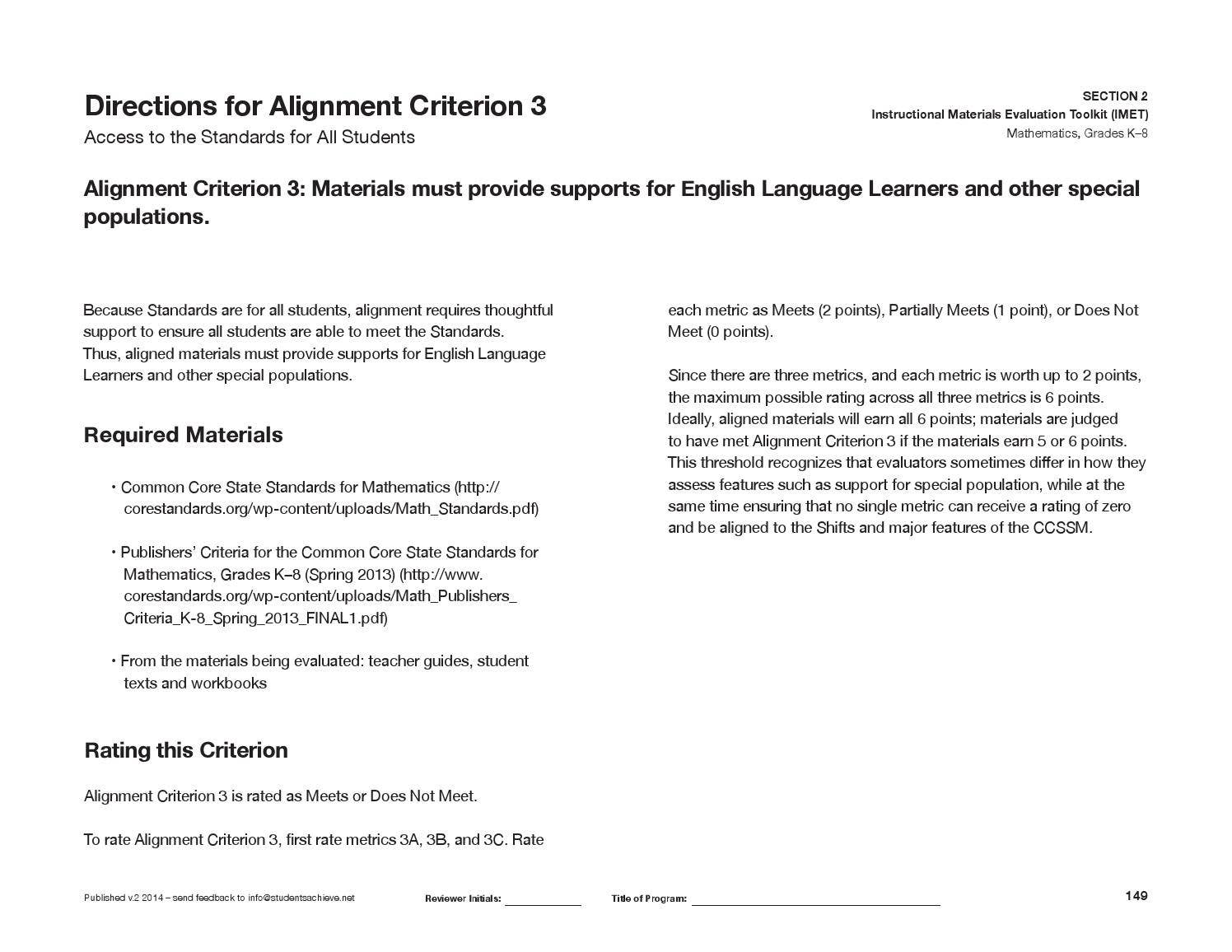 Toolkit for Evaluating the Alignment of Instructional and Assessment ...