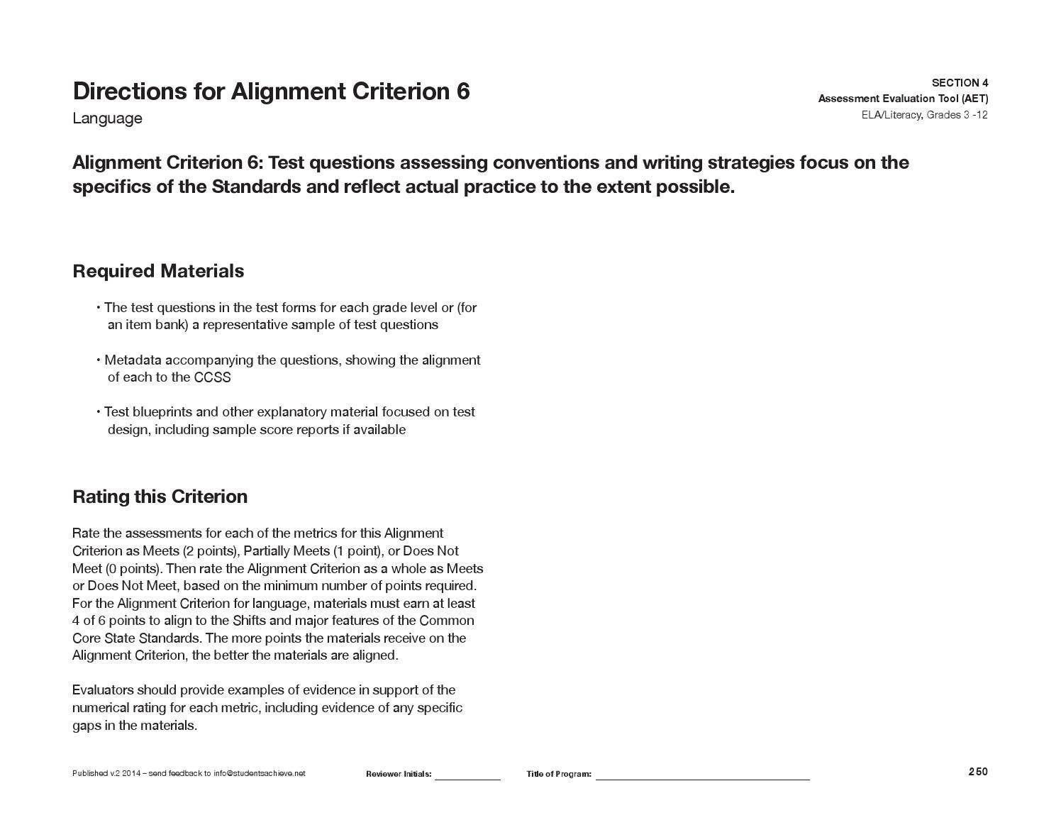 Toolkit for Evaluating the Alignment of Instructional and Assessment ...