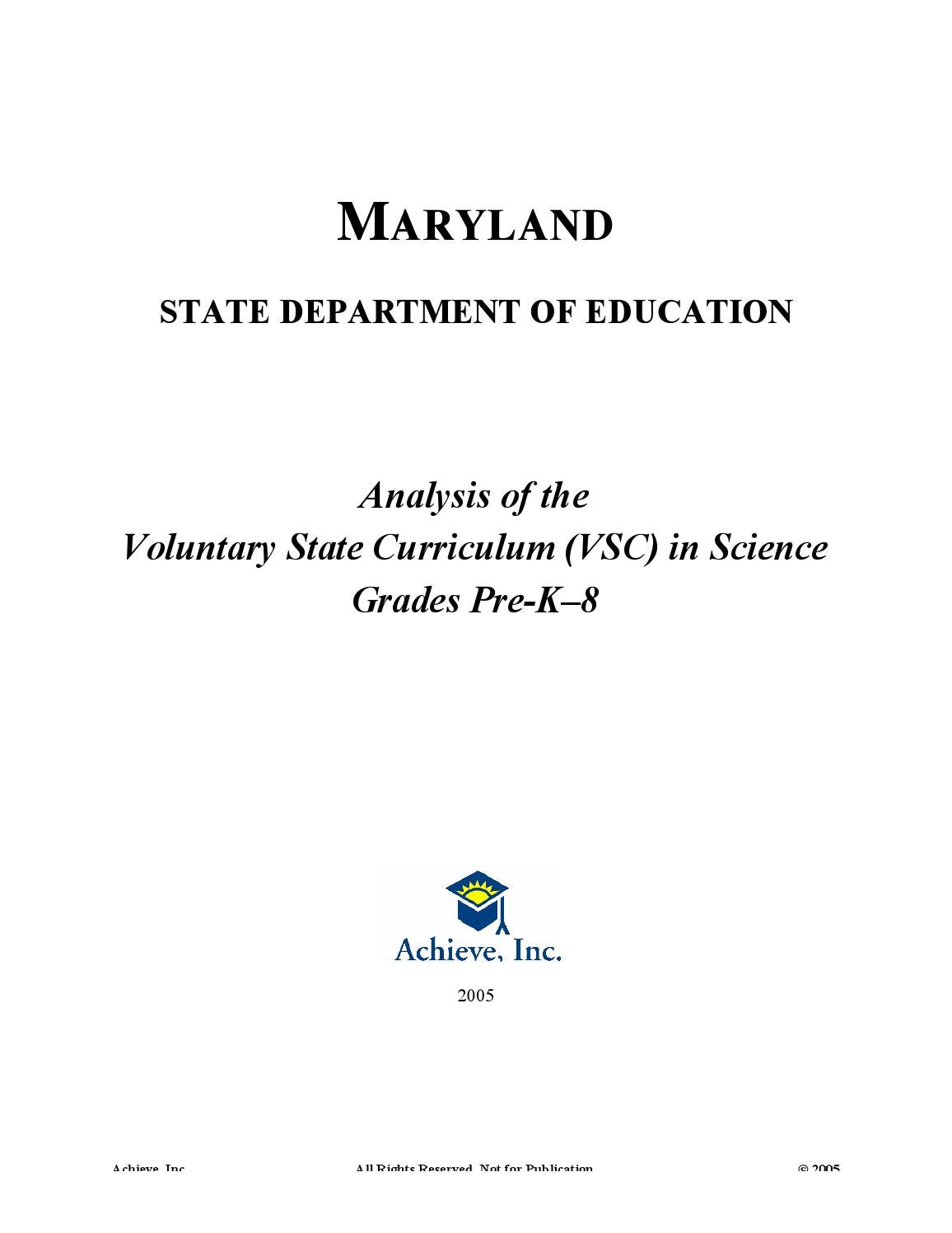 Maryland State Dept. of Education: Analysis of the Voluntary State ...