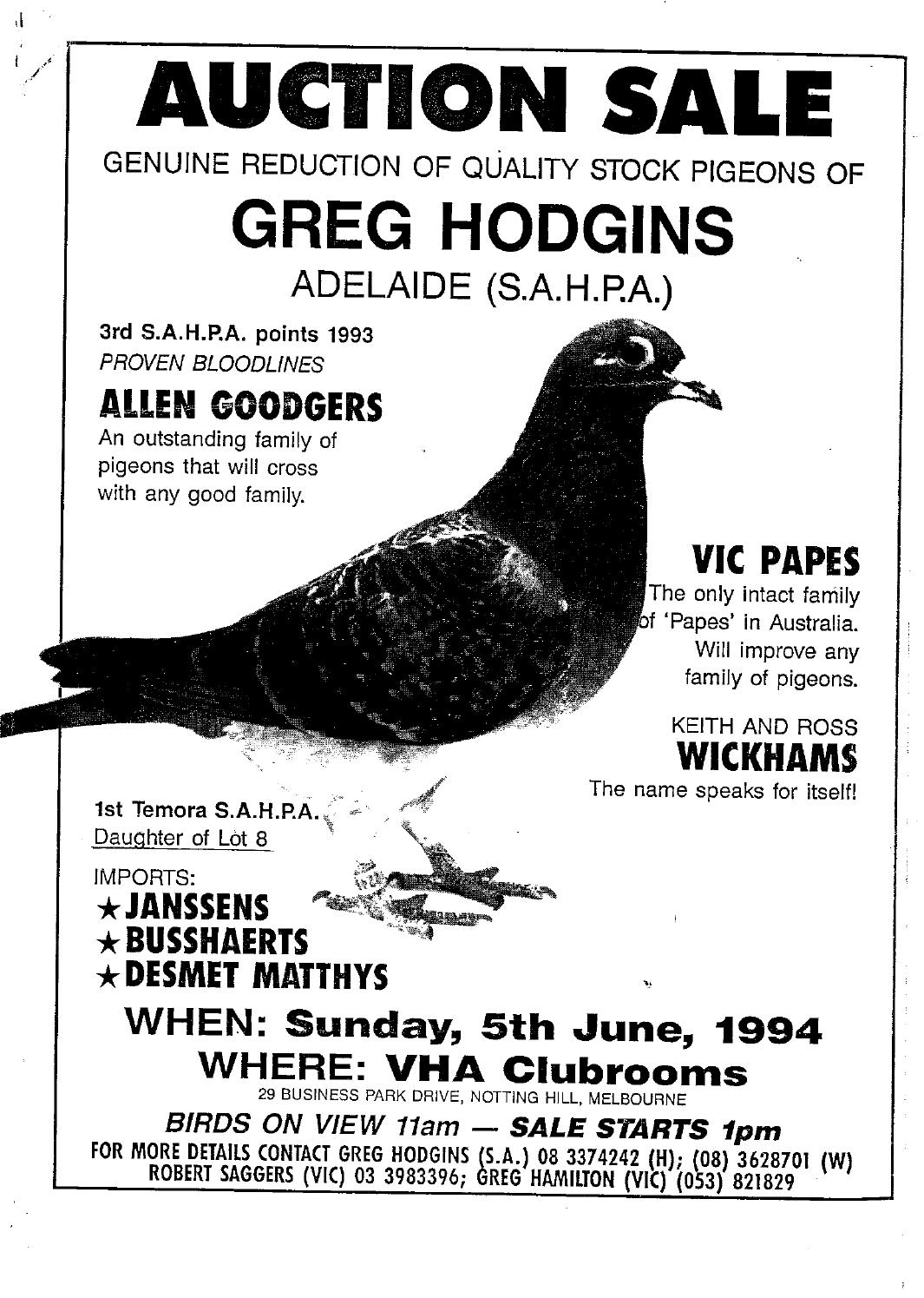 Greg Hodgins 5th June 1994 by Australian Pigeon Catalogues - Issuu