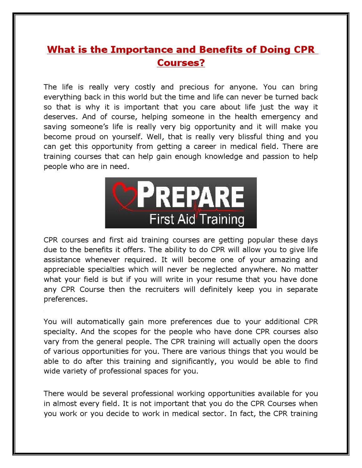 What is the importance and benefits of doing cpr courses by Prepare ...