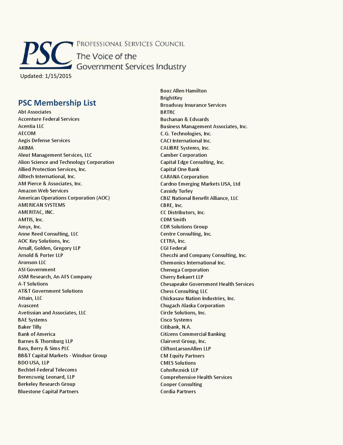PSC Membership List by Professional Services Council - Issuu