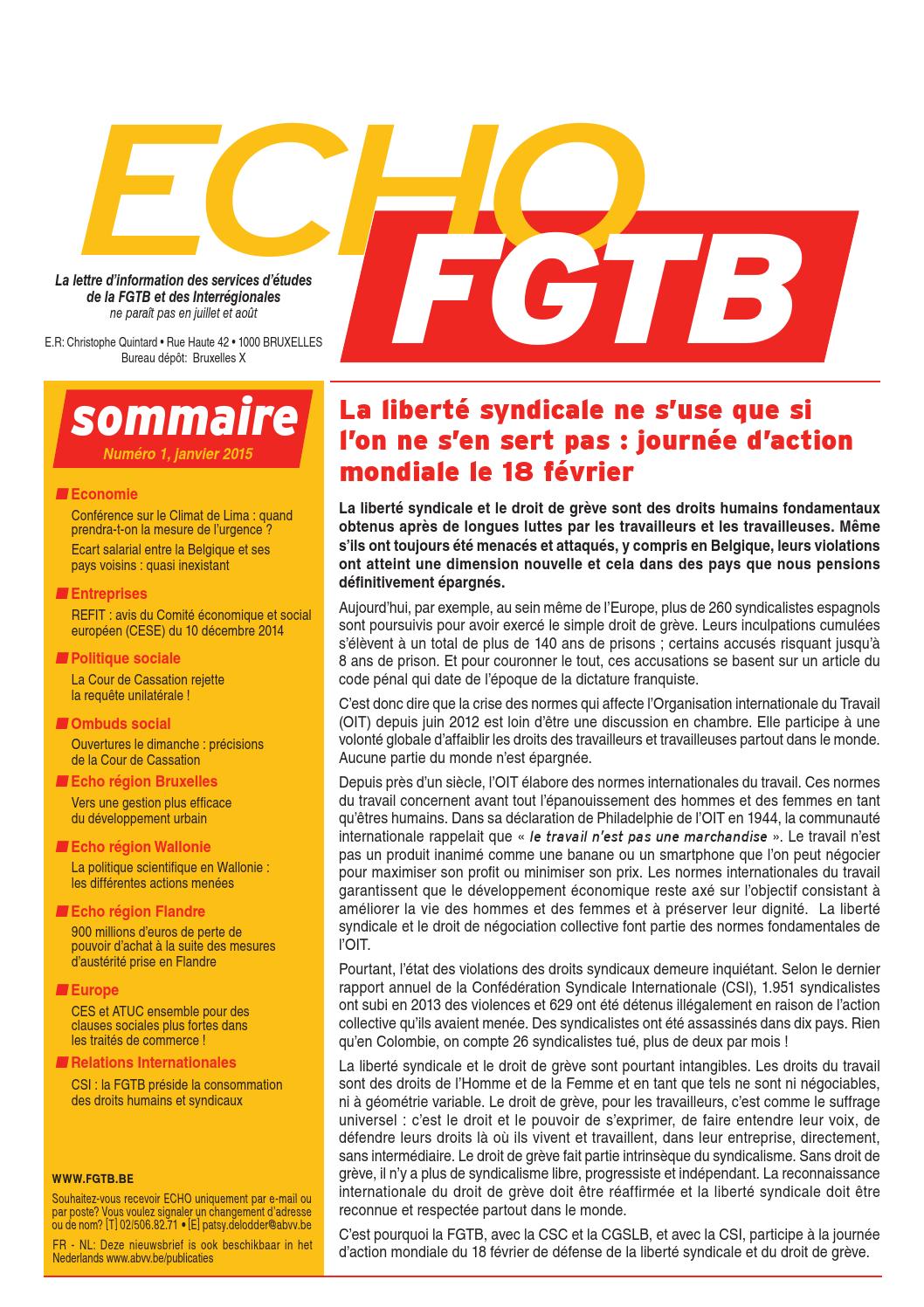 Echo FGTB n°1 - janvier 2015 by FGTB - Issuu