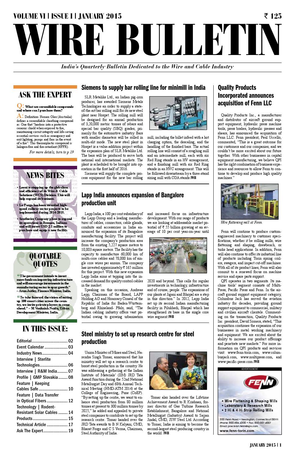 Wire Bulletin - January 2015 by Wire Journal International, Inc. - Issuu