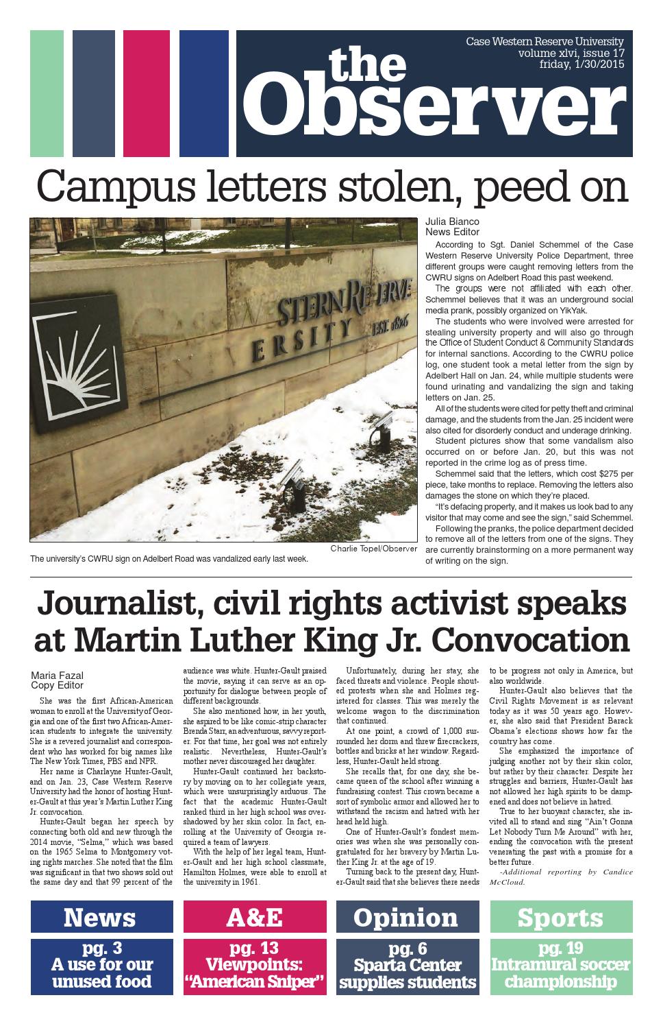 Volume XLVI, Issue 17 January 30, 2015 by The Observer - Issuu