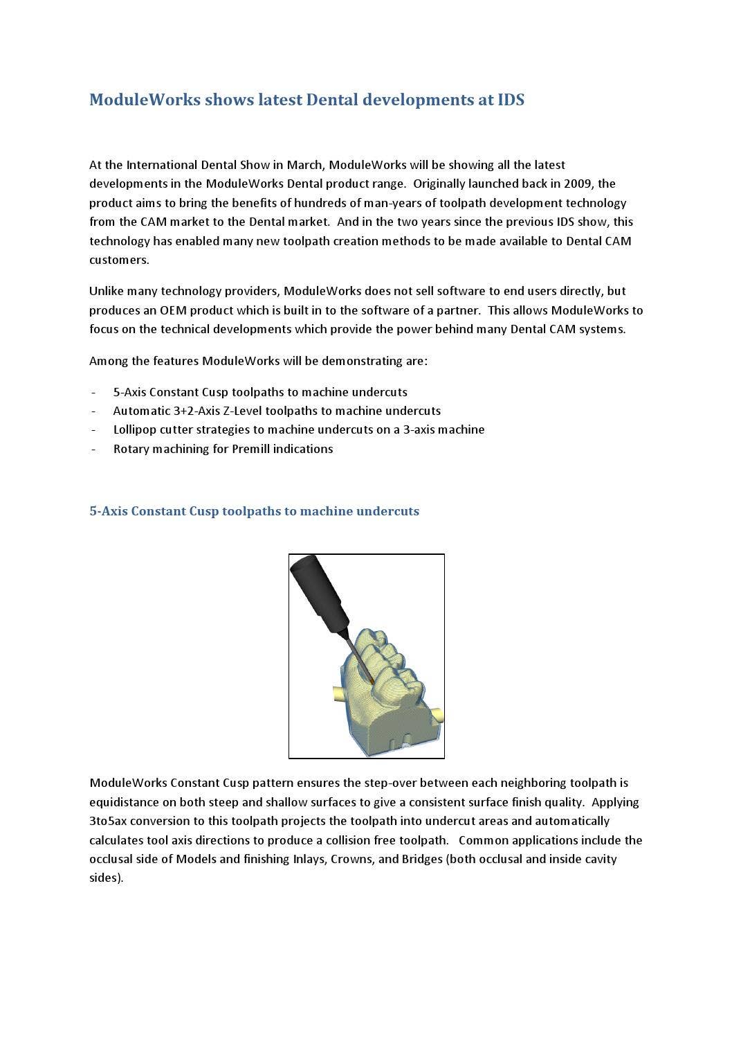 ModuleWorks Press Release - ModuleWorks shows latest dental ...