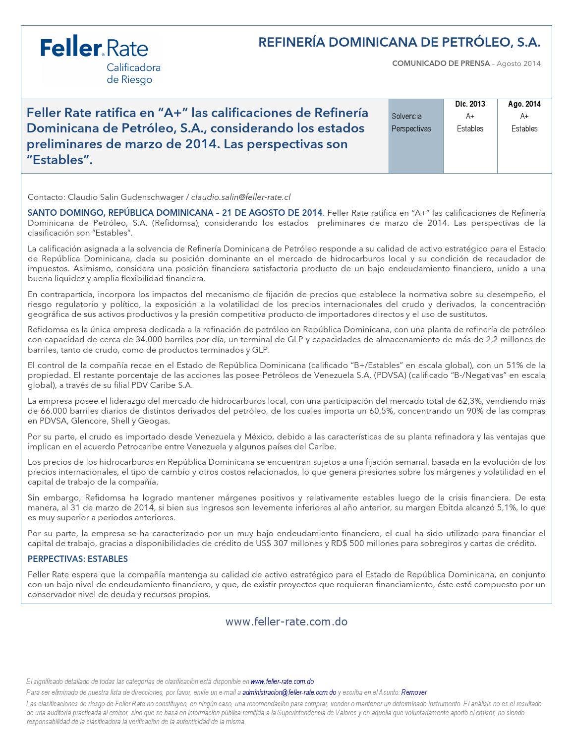 Calificación Feller Rate REFIDOMSA PDV by Refidomsa - Issuu