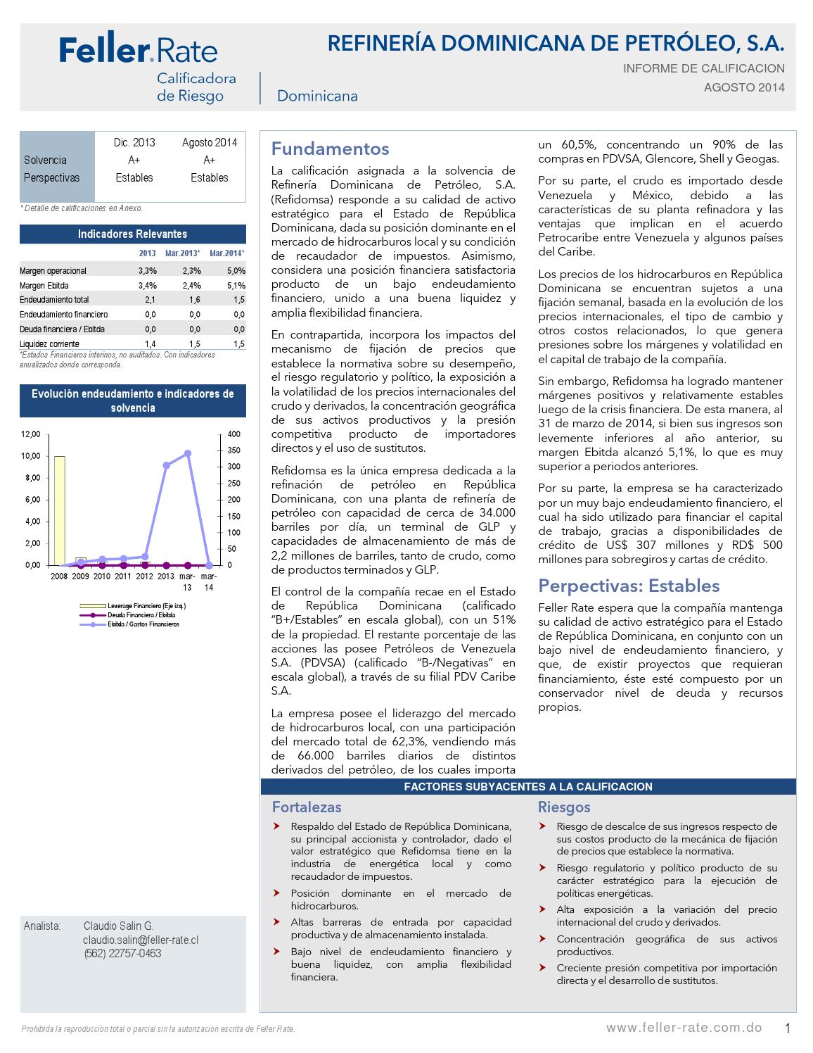 Feller Rate - Informe de calificación 2014 by Refidomsa PDV - Issuu