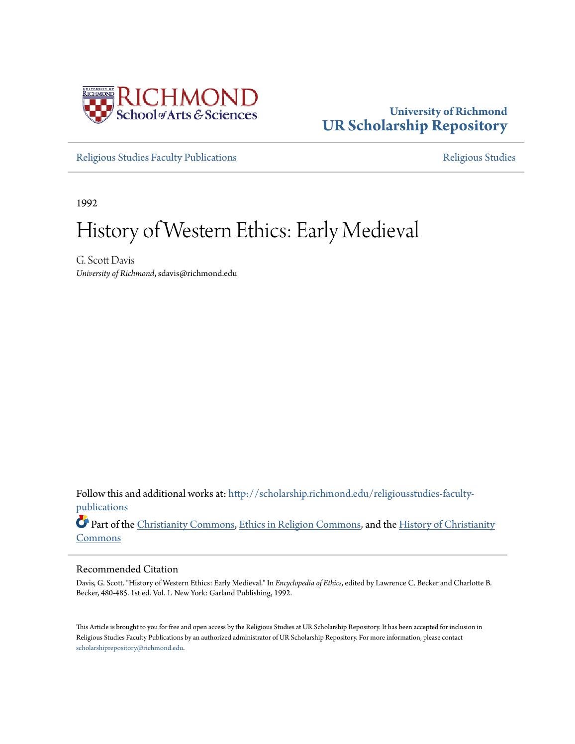 History of western ethics early medieval by UR Scholarship Repository ...