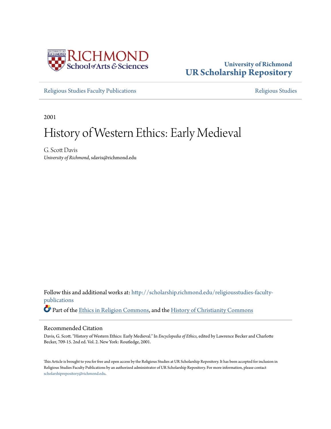 2001 history of western ethics early medieval 1 by UR Scholarship ...