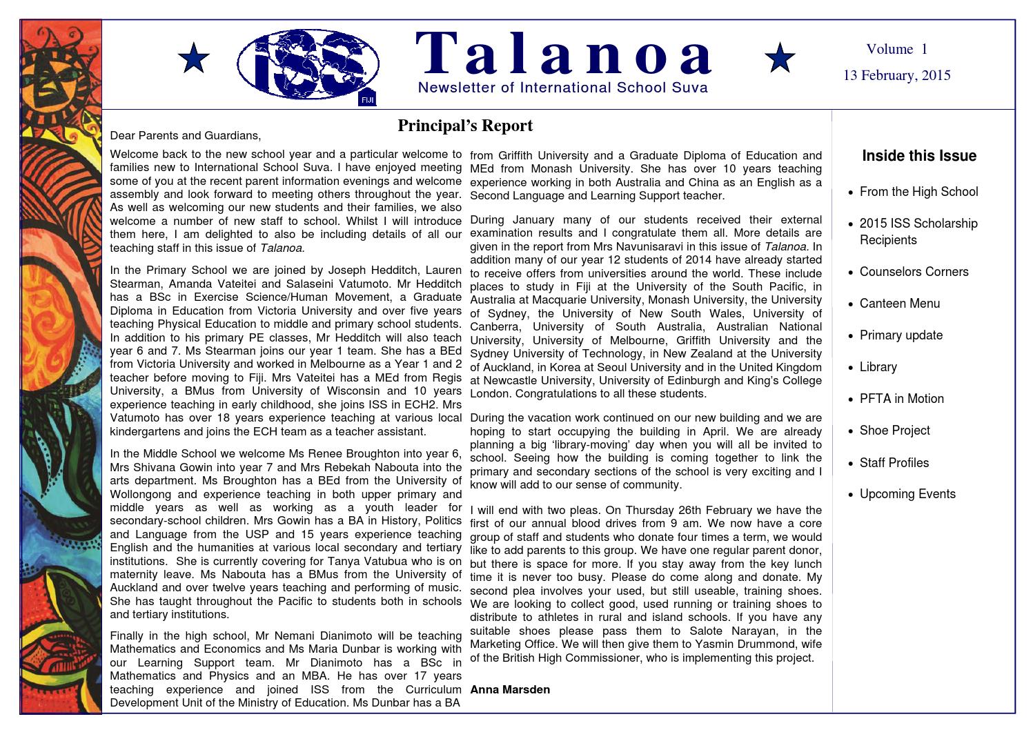 Talanoa - Volume 1 (2015) by International School Suva - Issuu