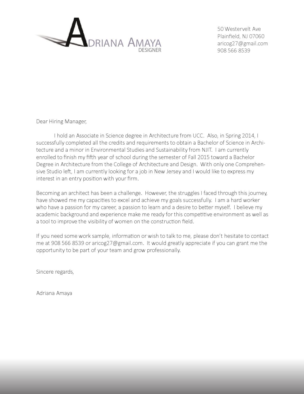 Cover letter + Resume + Work sample by Adriana Amaya - Issuu