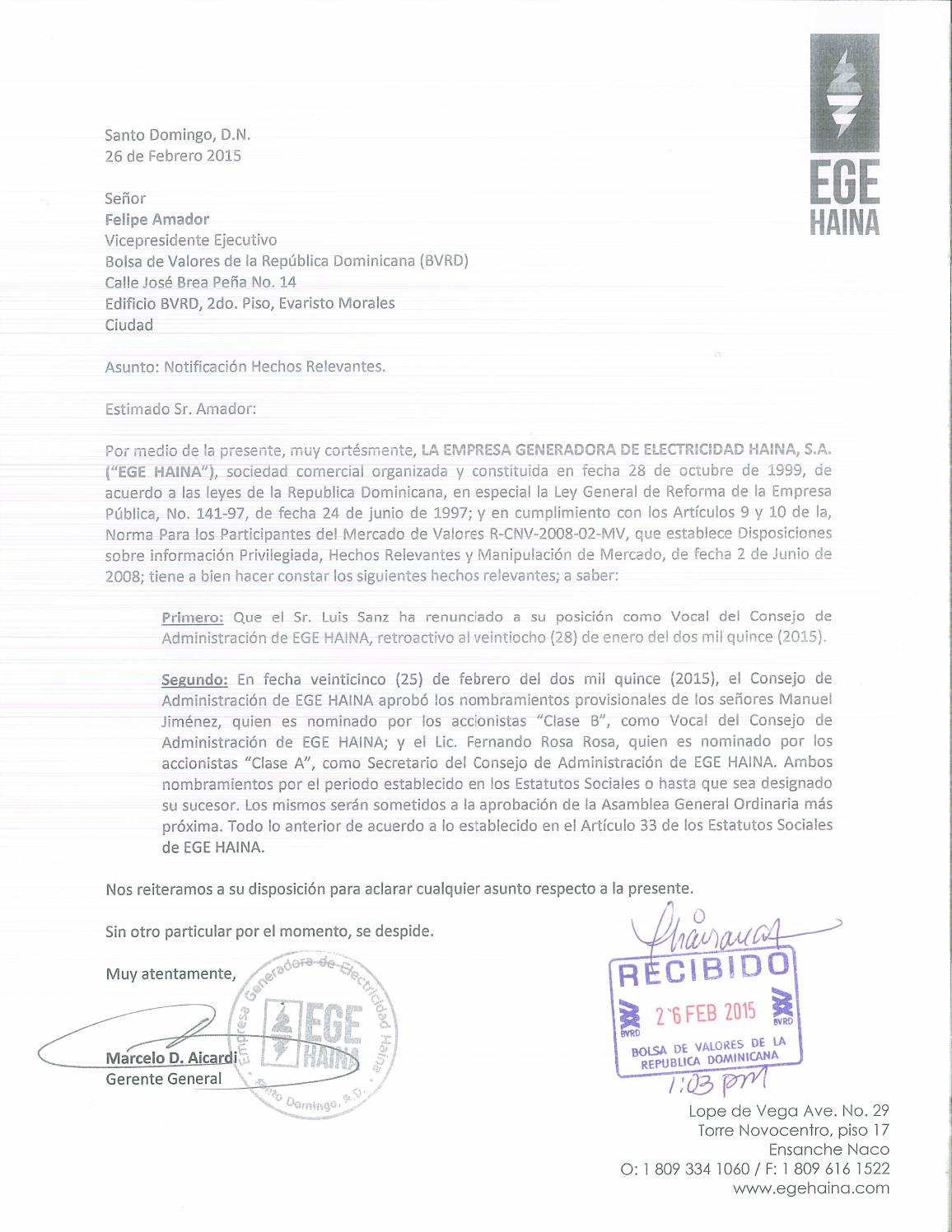 Acuse de recibo carta bvrd (notificacion hecho relevante (renuncias y ...