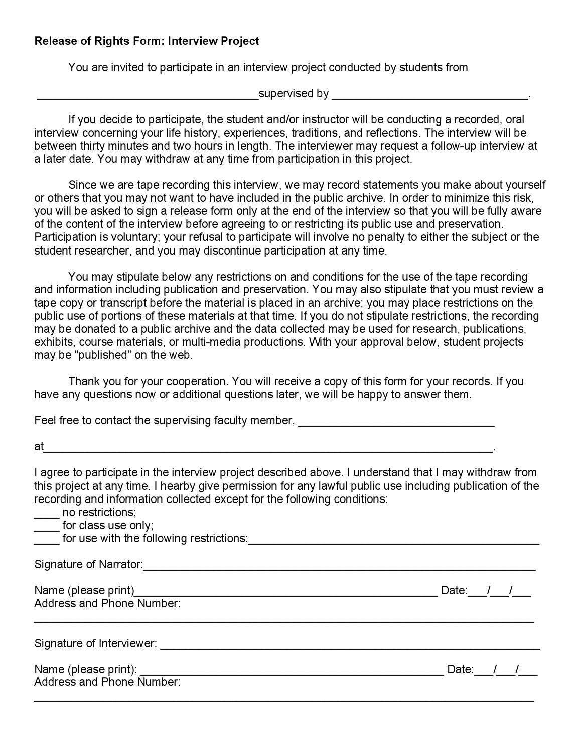 Interview Release Form by nancymack - Issuu