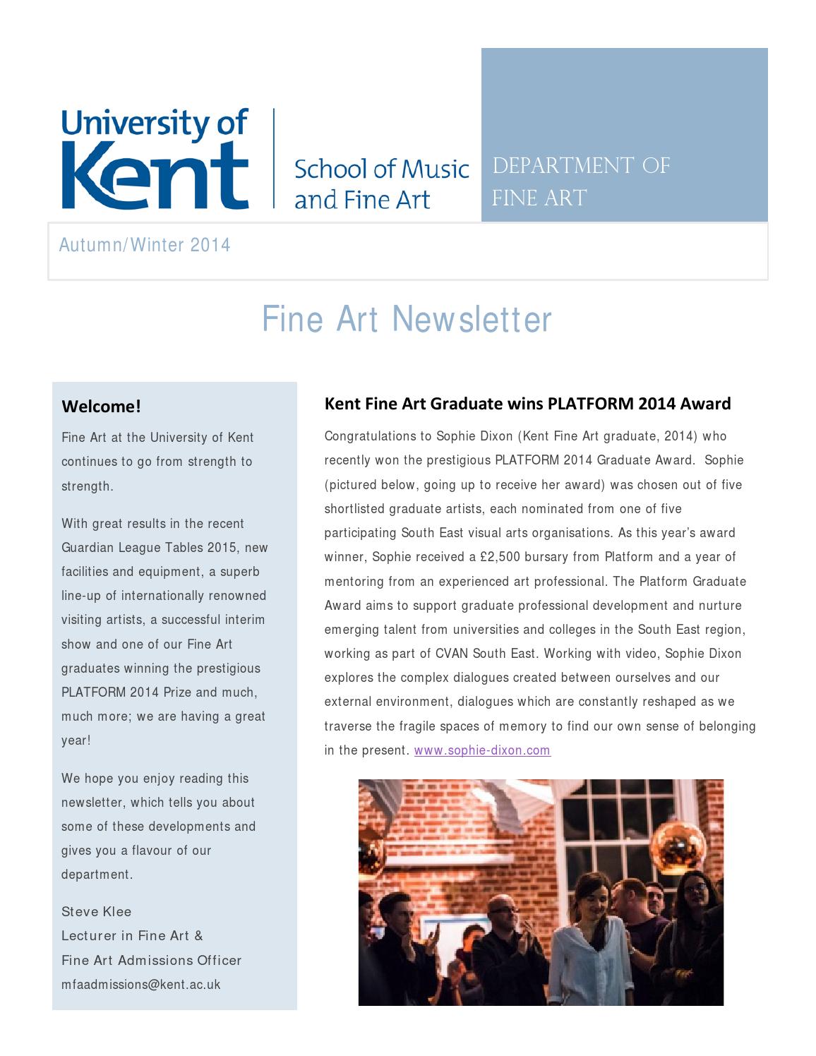Fine art winter newsletter 2014 by University of Kent - Issuu